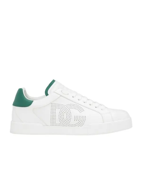 Dolce & Gabbana Portofino Dg Logo Perforated Leather Sneakers - White