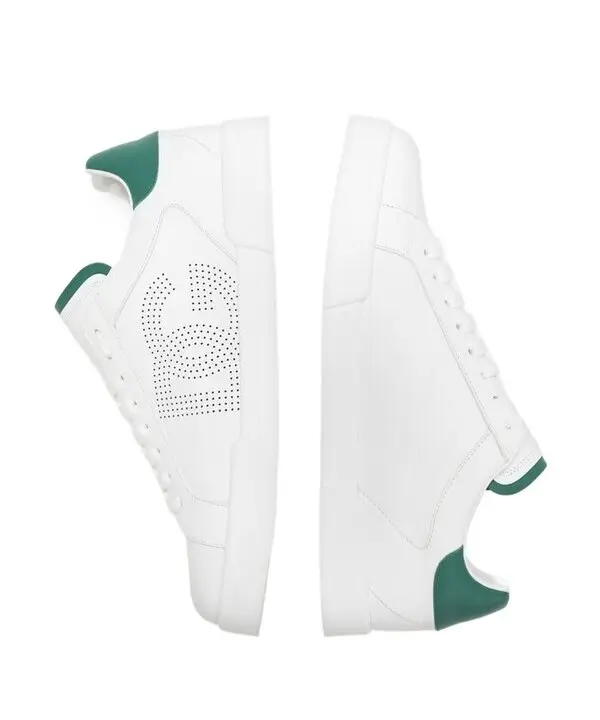 Dolce & Gabbana Portofino Dg Logo Perforated Leather Sneakers - White