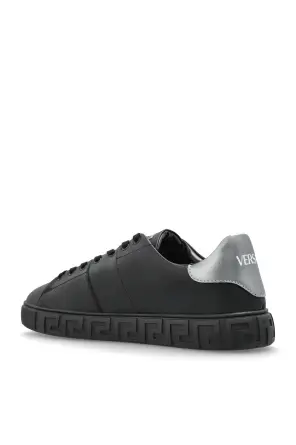 Versace Round Toe Lace-up Low-top Sneakers - Black