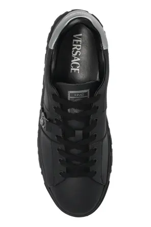 Versace Round Toe Lace-up Low-top Sneakers - Black