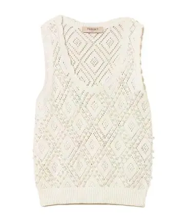 TWINSET Pearl Embellished Knit Tank Top - White