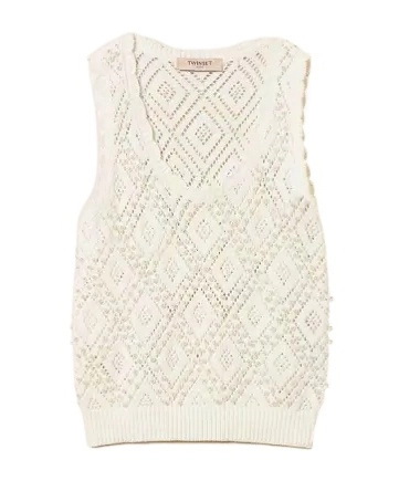 TWINSET Pearl Embellished Knit Tank Top