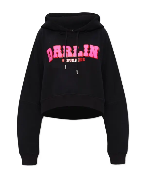 Dsquared2 Logo Printed Drawstring Hoodie - Black