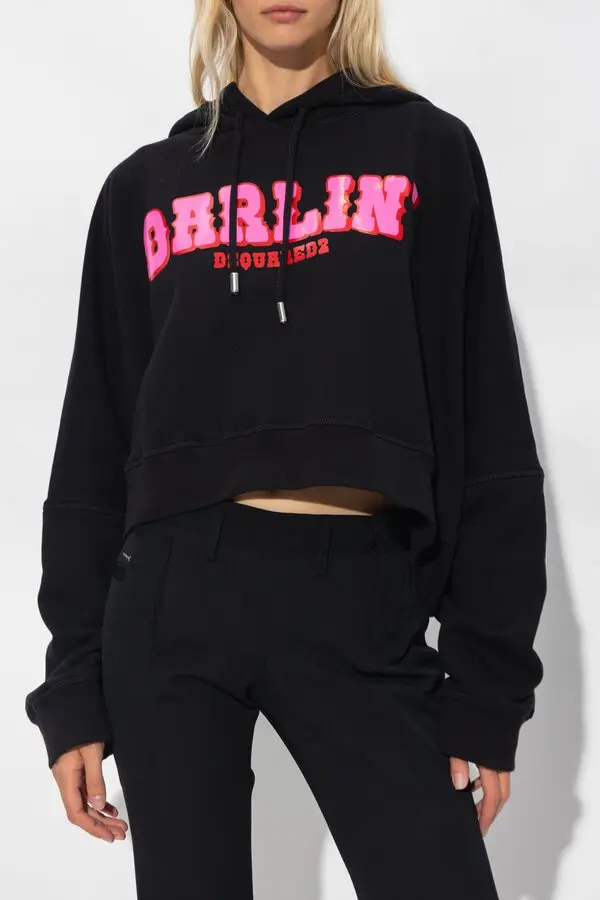 Dsquared2 Logo Printed Drawstring Hoodie - Black
