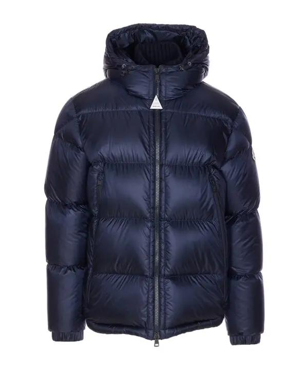 Moncler Hooded Zip-up Puffer Jacket With Trimmed Pockets - Midnight Blue