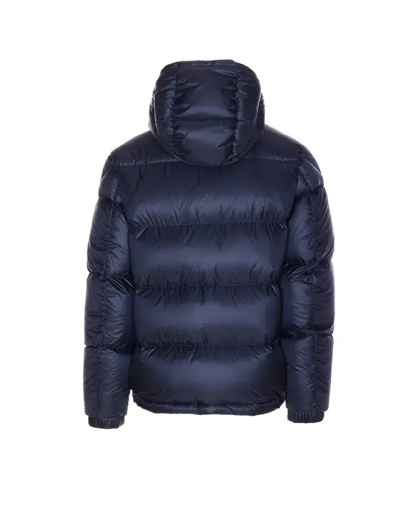 Moncler Hooded Zip-up Puffer Jacket With Trimmed Pockets - Midnight Blue