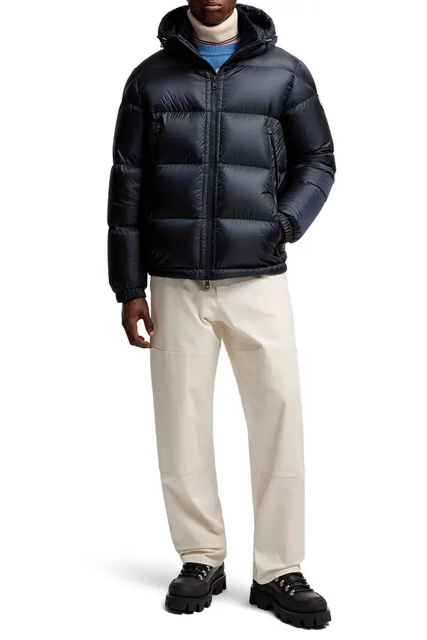 Moncler Hooded Zip-up Puffer Jacket With Trimmed Pockets - Midnight Blue