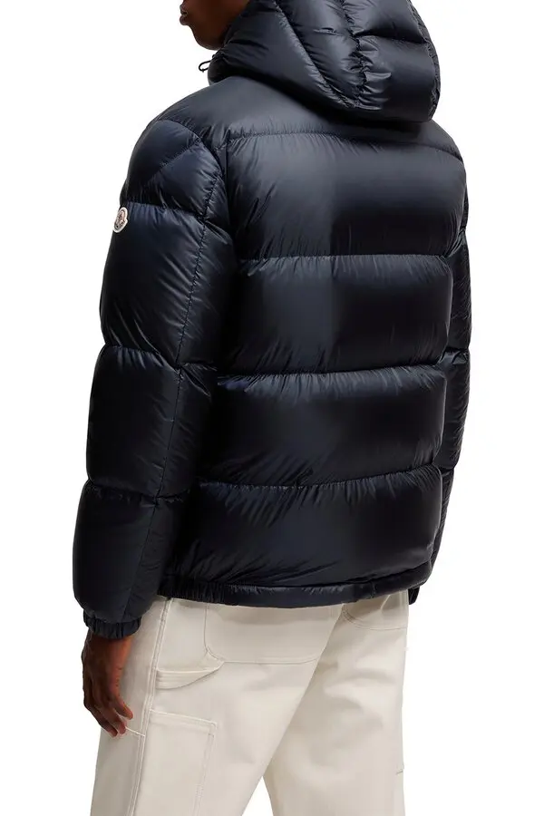 Moncler Hooded Zip-up Puffer Jacket With Trimmed Pockets - Midnight Blue