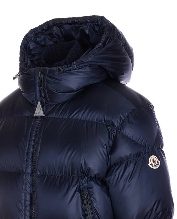 Moncler Hooded Zip-up Puffer Jacket With Trimmed Pockets - Midnight Blue