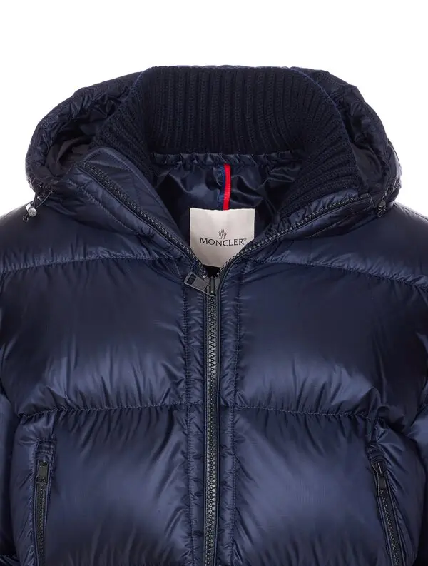 Moncler Hooded Zip-up Puffer Jacket With Trimmed Pockets - Midnight Blue