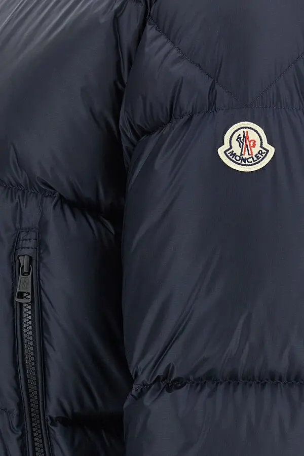 Moncler Hooded Zip-up Puffer Jacket With Trimmed Pockets - Midnight Blue