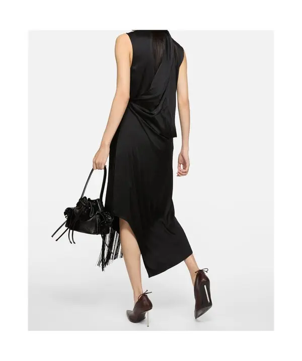 Acne Studios Asymmetrical Draped Midi Dress With Fringes