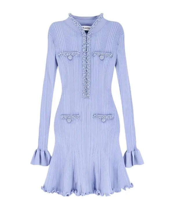 SELF-PORTRAIT Pearl Trim Knit Mini Dress