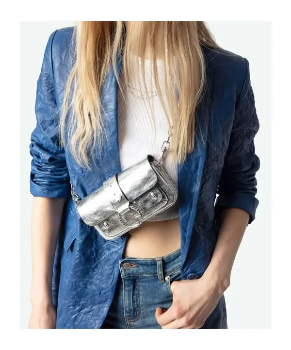 Zadig&Voltaire Flap Shoulder Bag With Studded Trim - Silver