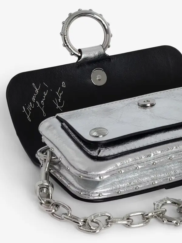 Zadig&Voltaire Flap Shoulder Bag With Studded Trim - Silver