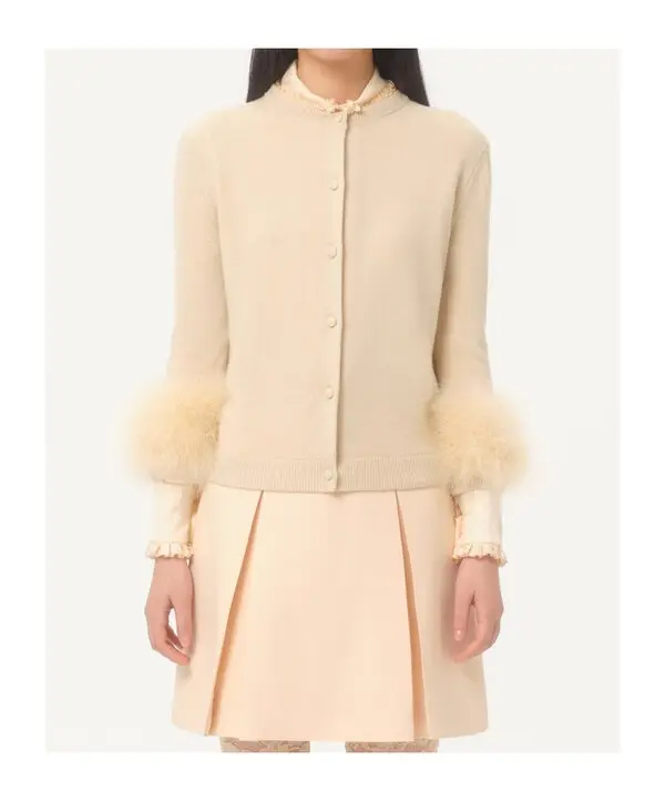 Valentino Garavani Feather-cuff Button-up Cardigan