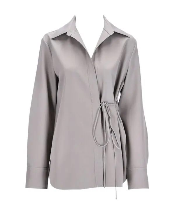 JIL SANDER Long-sleeved Shirt With V-neck And Lacing Detail - Gray
