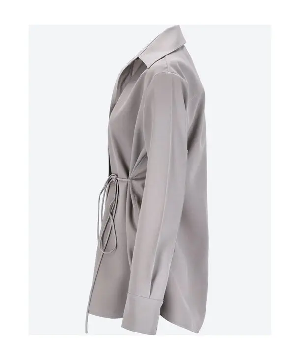 JIL SANDER Long-sleeved Shirt With V-neck And Lacing Detail - Gray