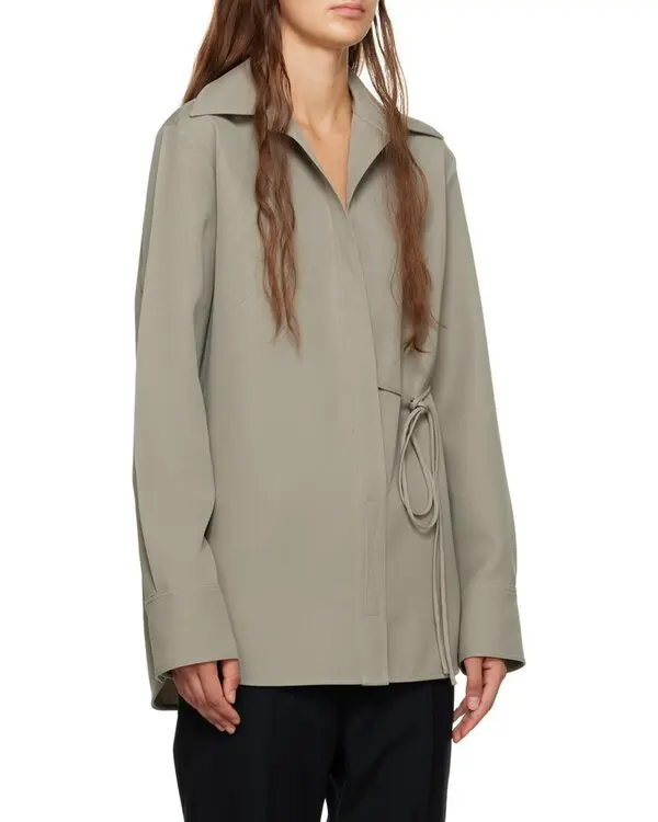 JIL SANDER Long-sleeved Shirt With V-neck And Lacing Detail - Gray