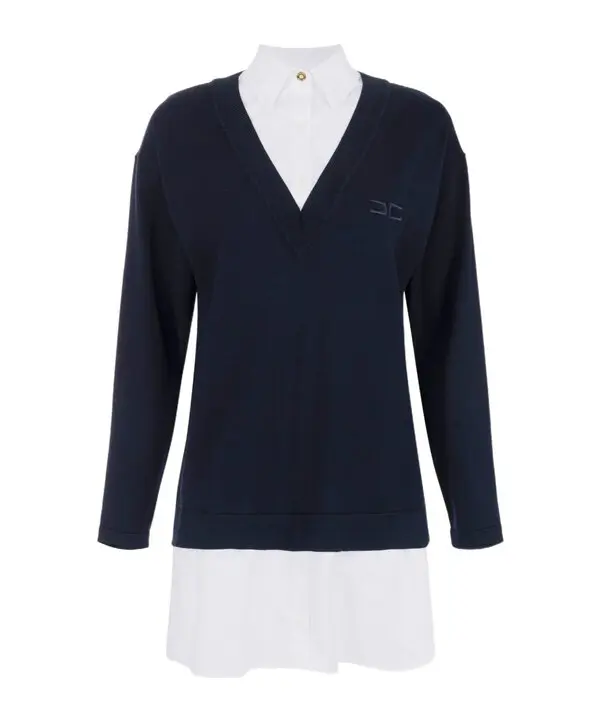 Elisabetta Franchi Long-sleeved V-neck Dress With Logo Embroidery - Black