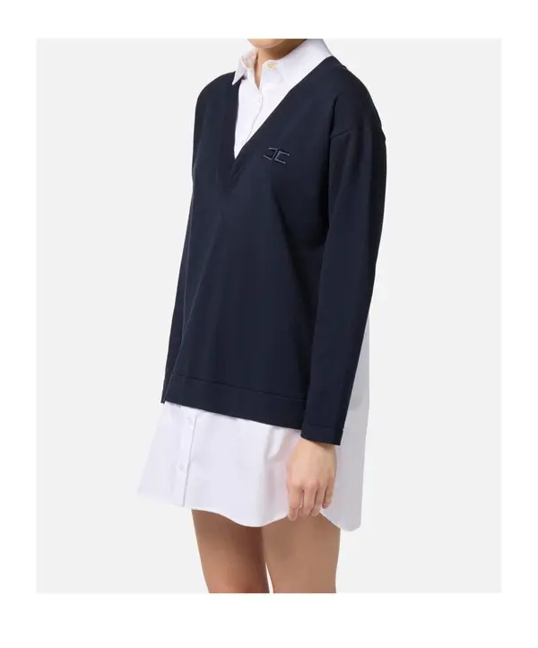 Elisabetta Franchi Long-sleeved V-neck Dress With Logo Embroidery - Black