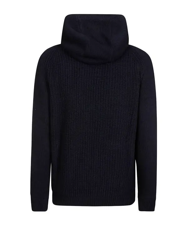 Herno Ribbed-knit Zipped Hooded Drawstring Jacket
