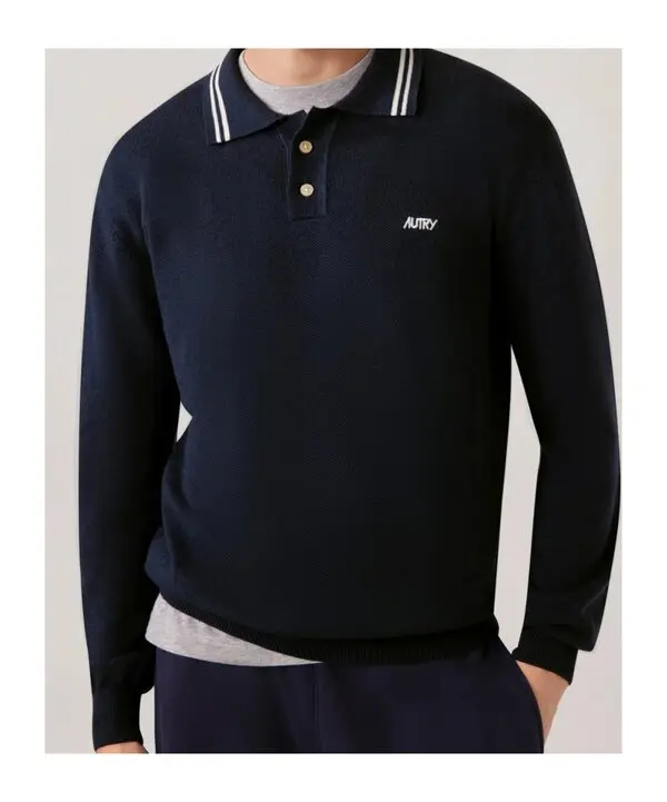 AUTRY Embroidered Long-sleeve Polo Shirt - Blue