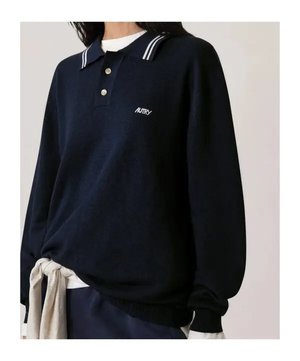 AUTRY Embroidered Long-sleeve Polo Shirt - Blue