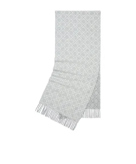 Tory Burch T Monogram Printed Fringed Scarf - Grey