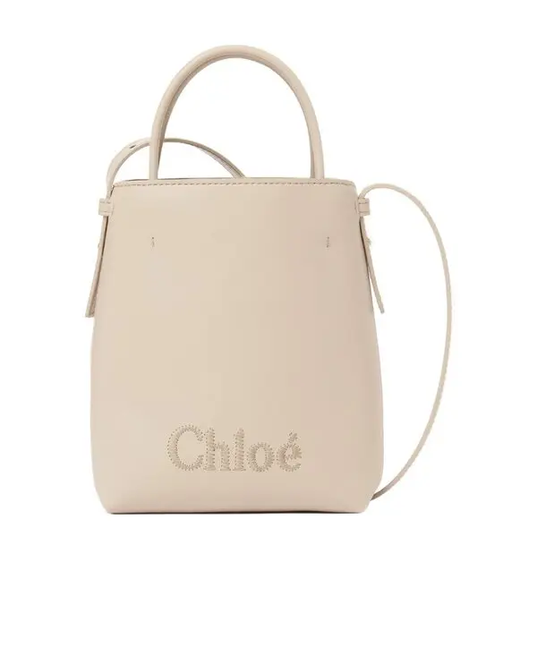 Chloé Sense Logo Embroidered Micro Tote Bag - Nude