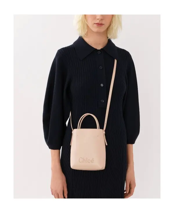 Chloé Sense Logo Embroidered Micro Tote Bag - Nude