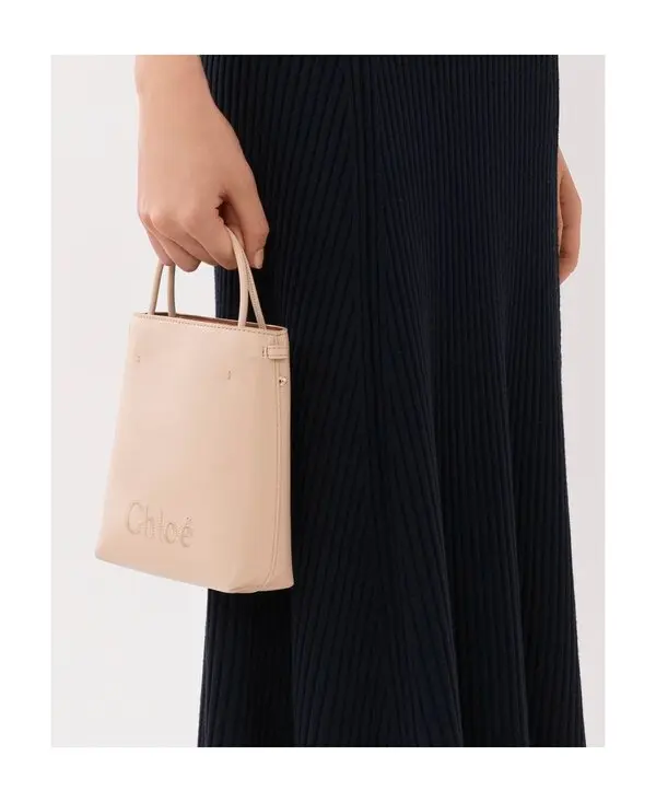 Chloé Sense Logo Embroidered Micro Tote Bag - Nude