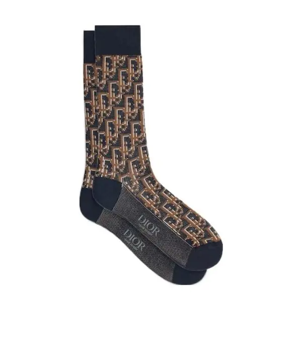 Dior Oblique Intarsia Crew Socks - Black