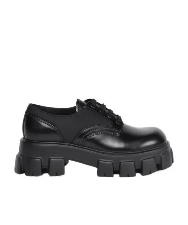 Prada Monolith Brushed Leather And Nylon Lace-up Shoes
