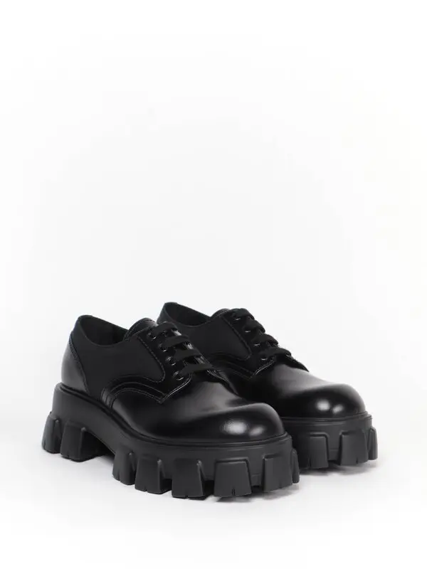 Prada Monolith Brushed Leather And Nylon Lace-up Shoes
