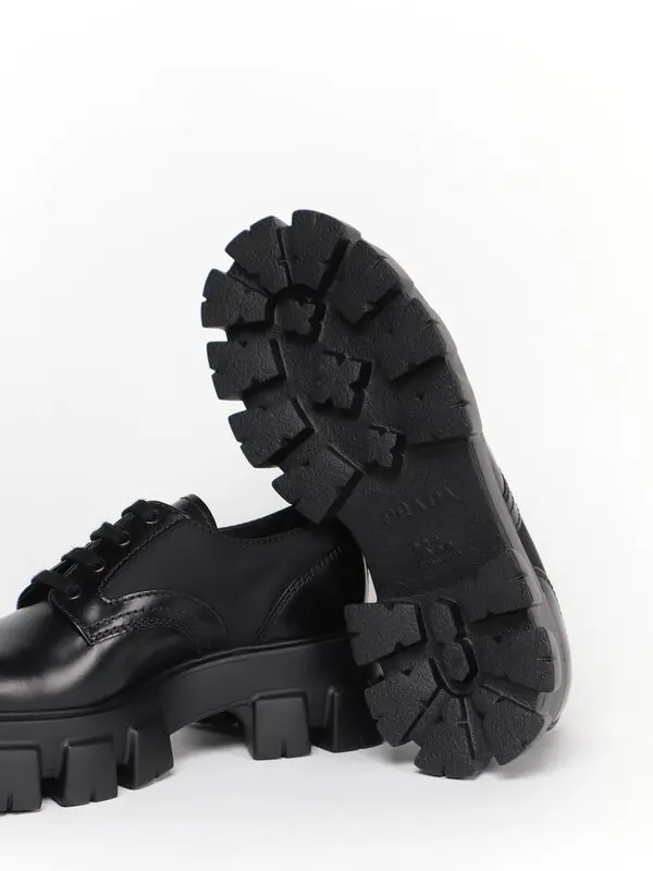 Prada Monolith Brushed Leather And Nylon Lace-up Shoes