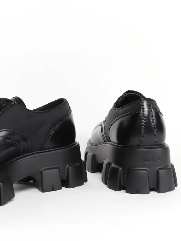 Prada Monolith Brushed Leather And Nylon Lace-up Shoes
