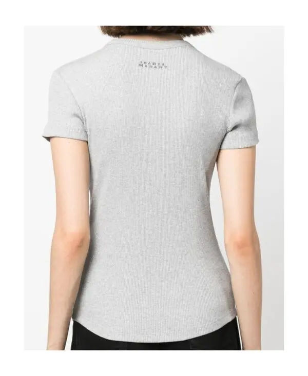 Isabel Marant Étoile Slim Fit Ribbed T-shirt With Embroidered Logo - White