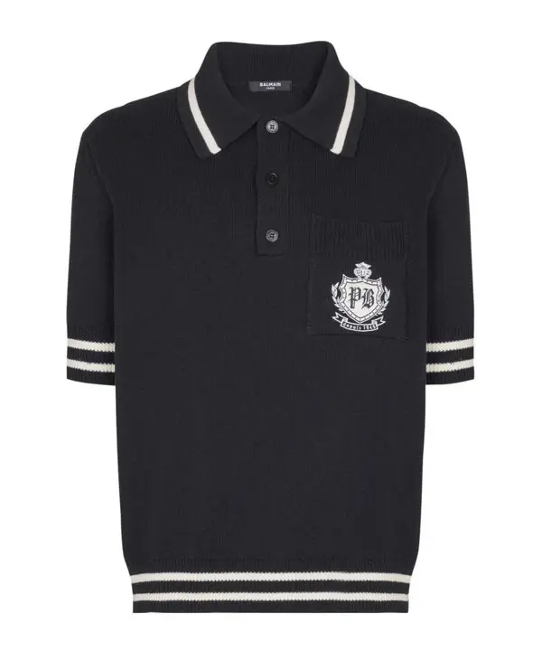 Balmain College Emblem Emb Cotton Knit Polo