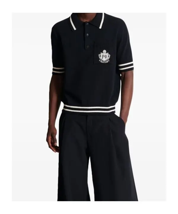Balmain College Emblem Emb Cotton Knit Polo