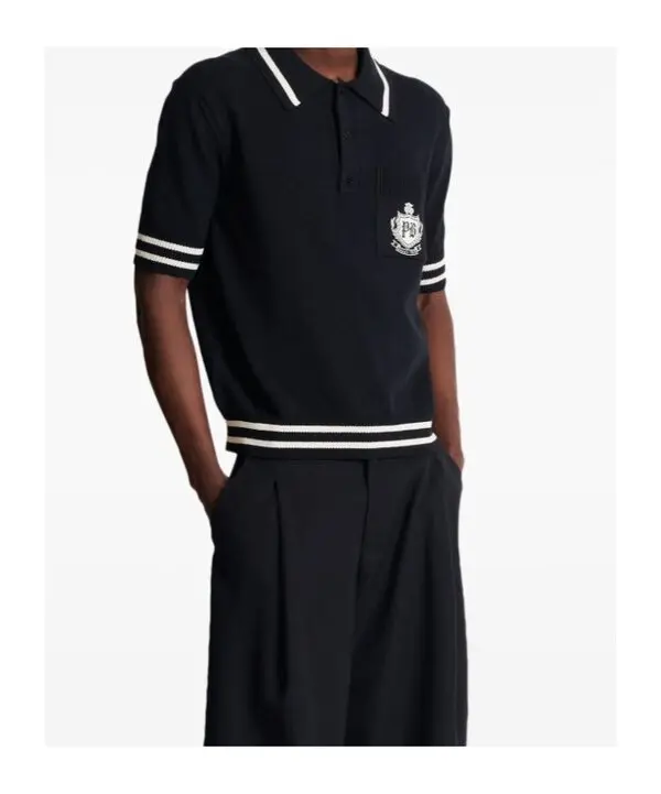 Balmain College Emblem Emb Cotton Knit Polo