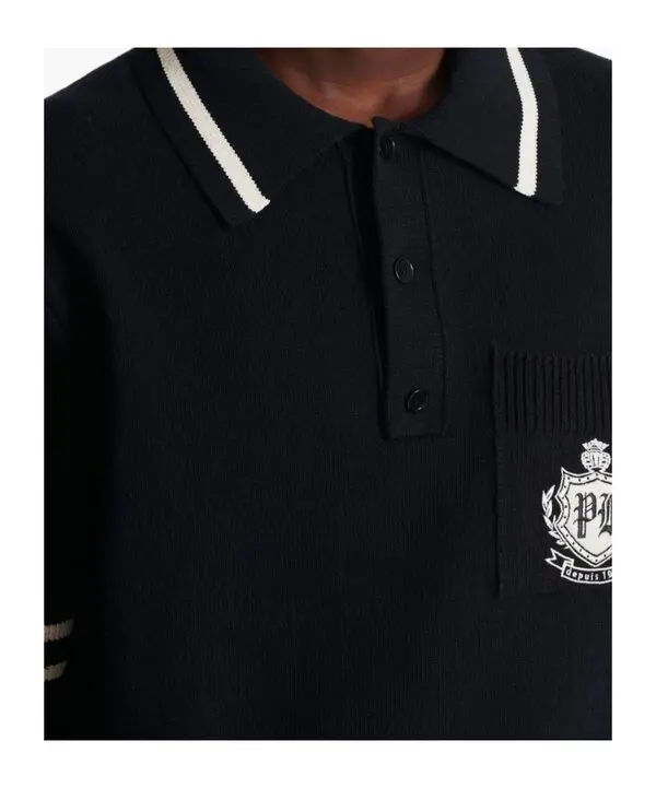 Balmain College Emblem Emb Cotton Knit Polo