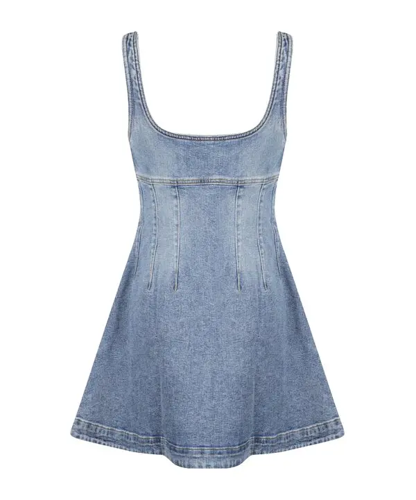 SELF-PORTRAIT Denim Corset Mini Dress - Blue
