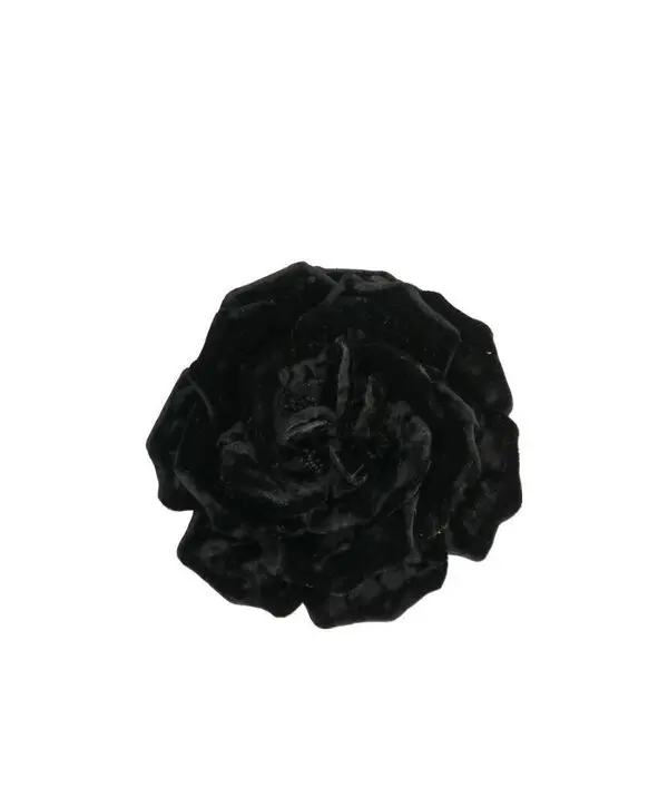 Saint Laurent Small Wild Rose Brooch In Crushed Velvet And Metal - Black