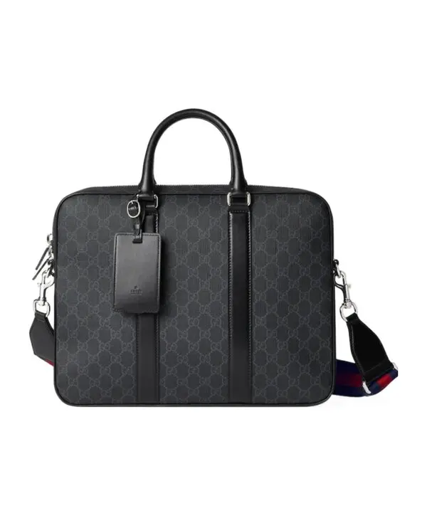 Gucci Gg Monogram Briefcase With Adjustable Shoulder Strap - Black