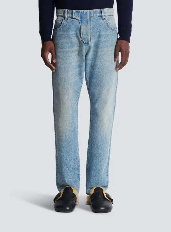 Balmain Straight-leg Belt-looped Jeans - Blue