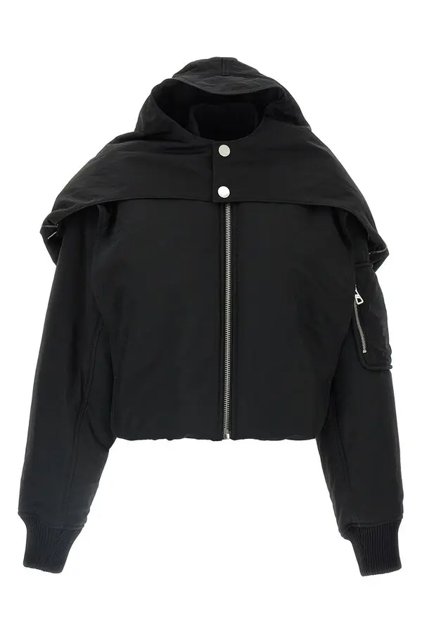 JEAN PAUL GAULTIER Cropped Bomber Jacket With Oversized Hood - Black