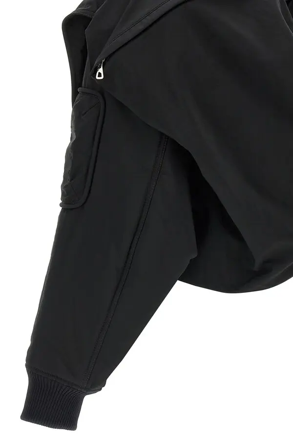 JEAN PAUL GAULTIER Cropped Bomber Jacket With Oversized Hood - Black