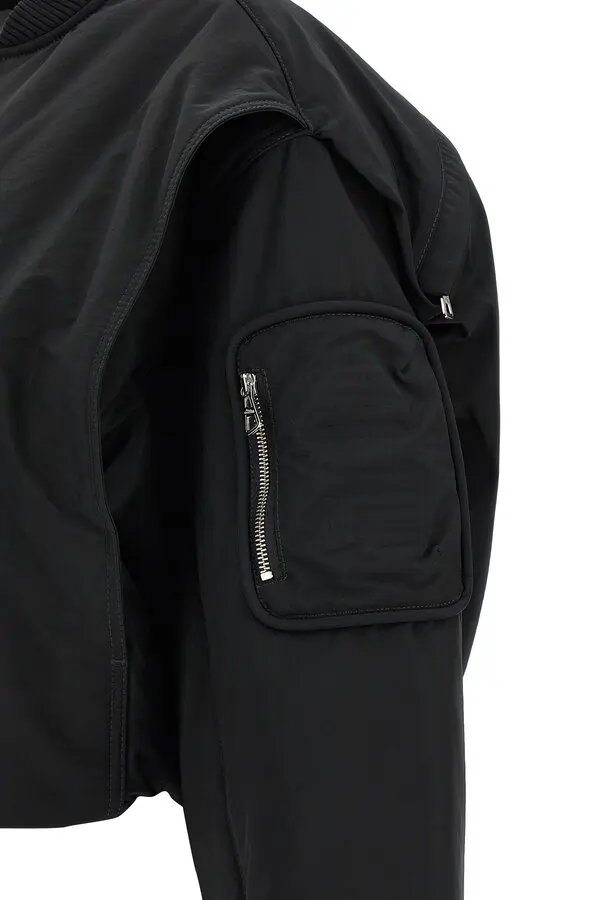JEAN PAUL GAULTIER Cropped Bomber Jacket With Oversized Hood - Black