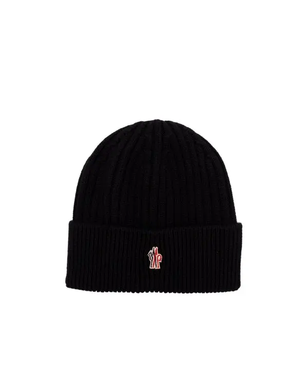 Moncler Ribbed Logo Beanie Hat - Black